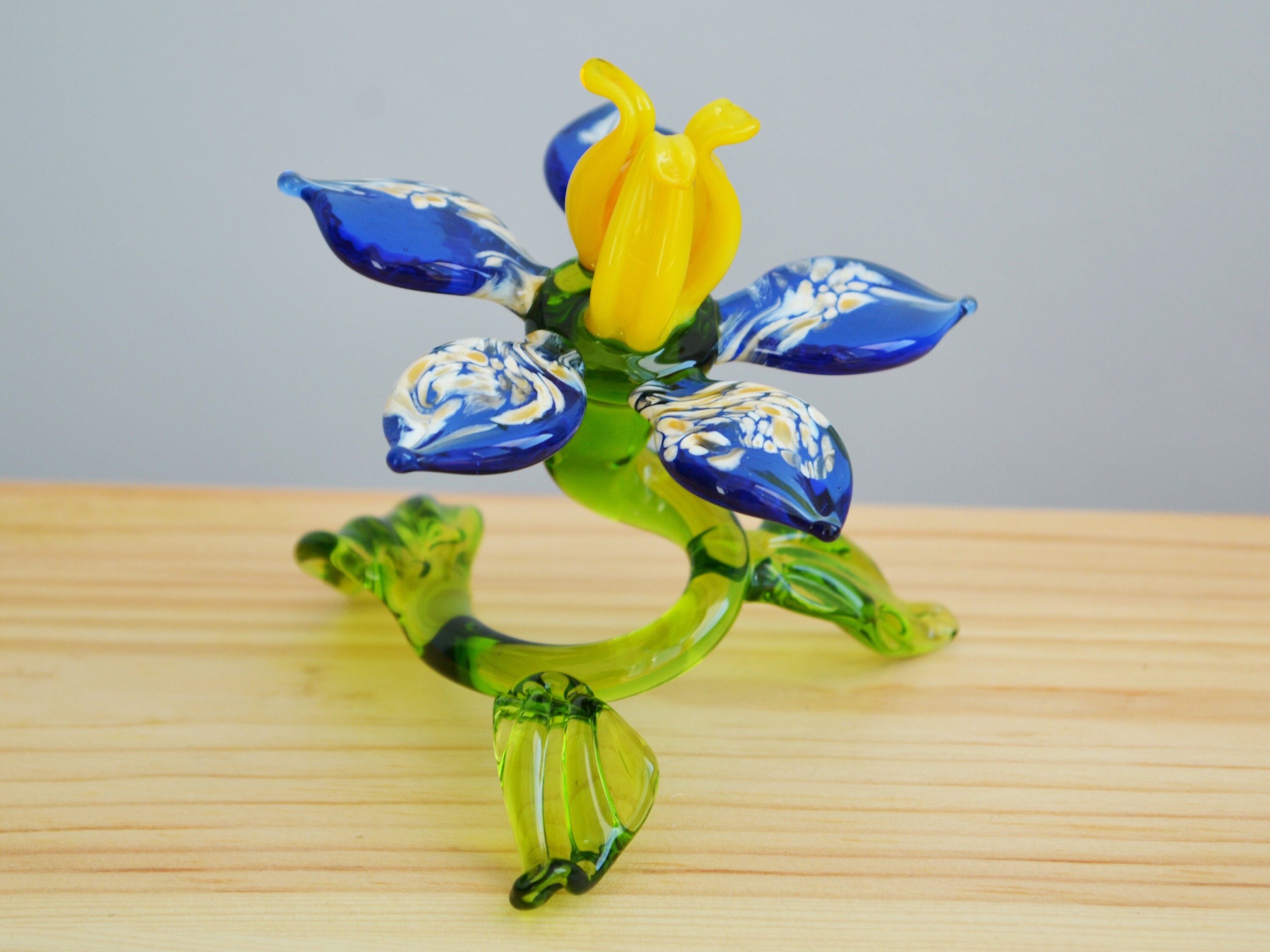 Blue Glass Flowers Figurine Blown Flower Sculpture Art Glass | Etsy