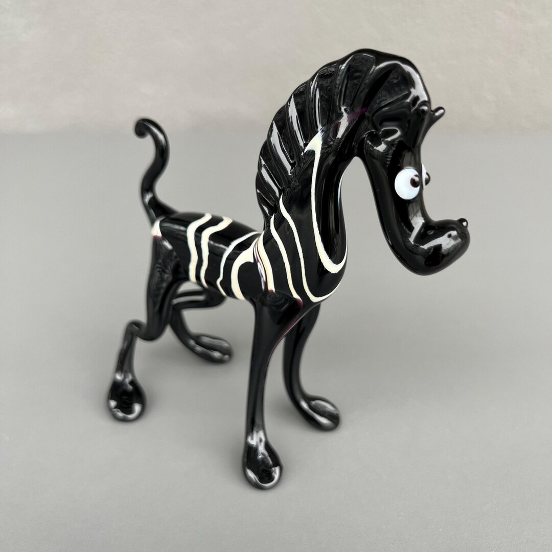 Black Glass Zebra Figurine – Blown Glass Zebra Sculpture – Murano Style ...