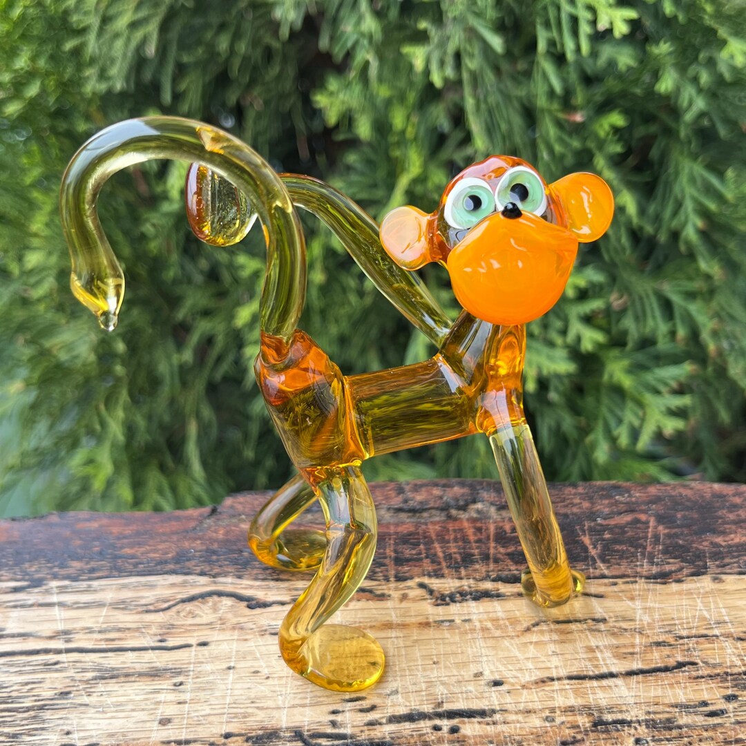 Yellow Monkey Glass Figurine – Blown Art Glass Monkey Sculpture ...