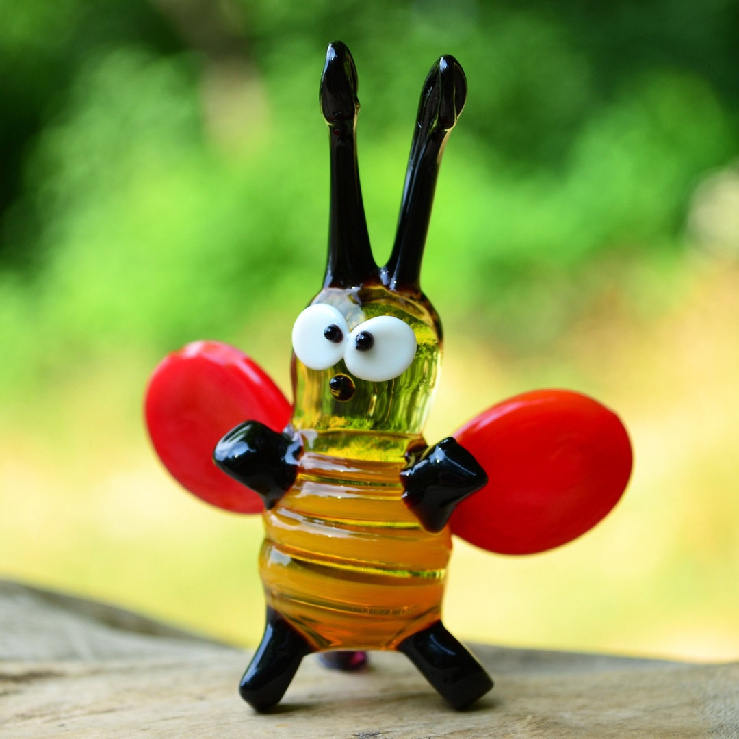 4" Glass Bee Figurines Collectible Bee Miniature Statue Glass Bees ...