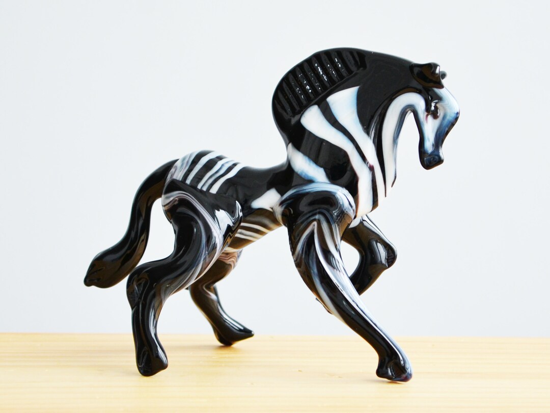Art Glass Zebra Sculpture Black Glass Zebra Figurine Blown Figurine ...