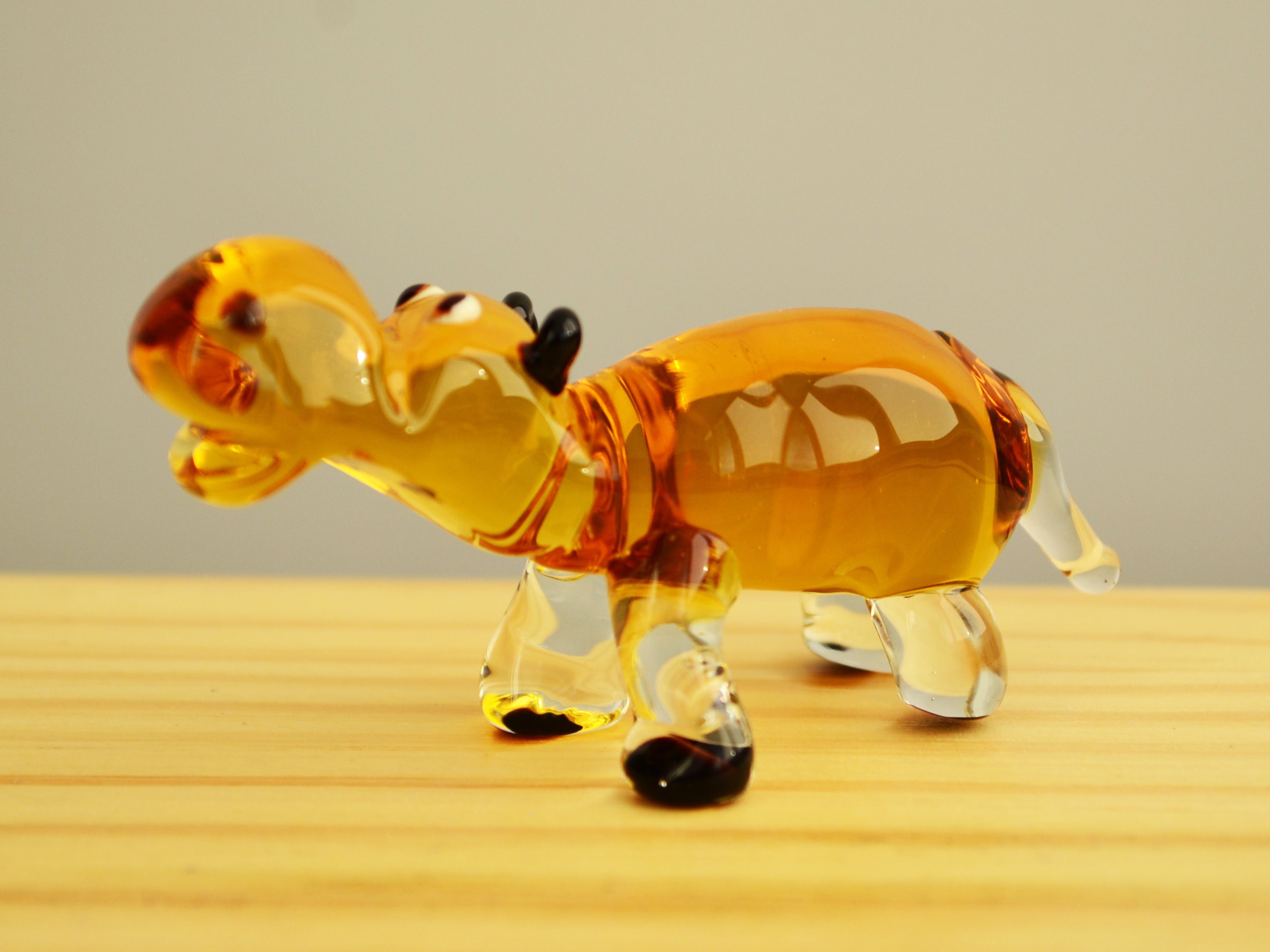 Yellow Glass Hippopotamus Figurine Animals Hippo Sculpture Art | Etsy
