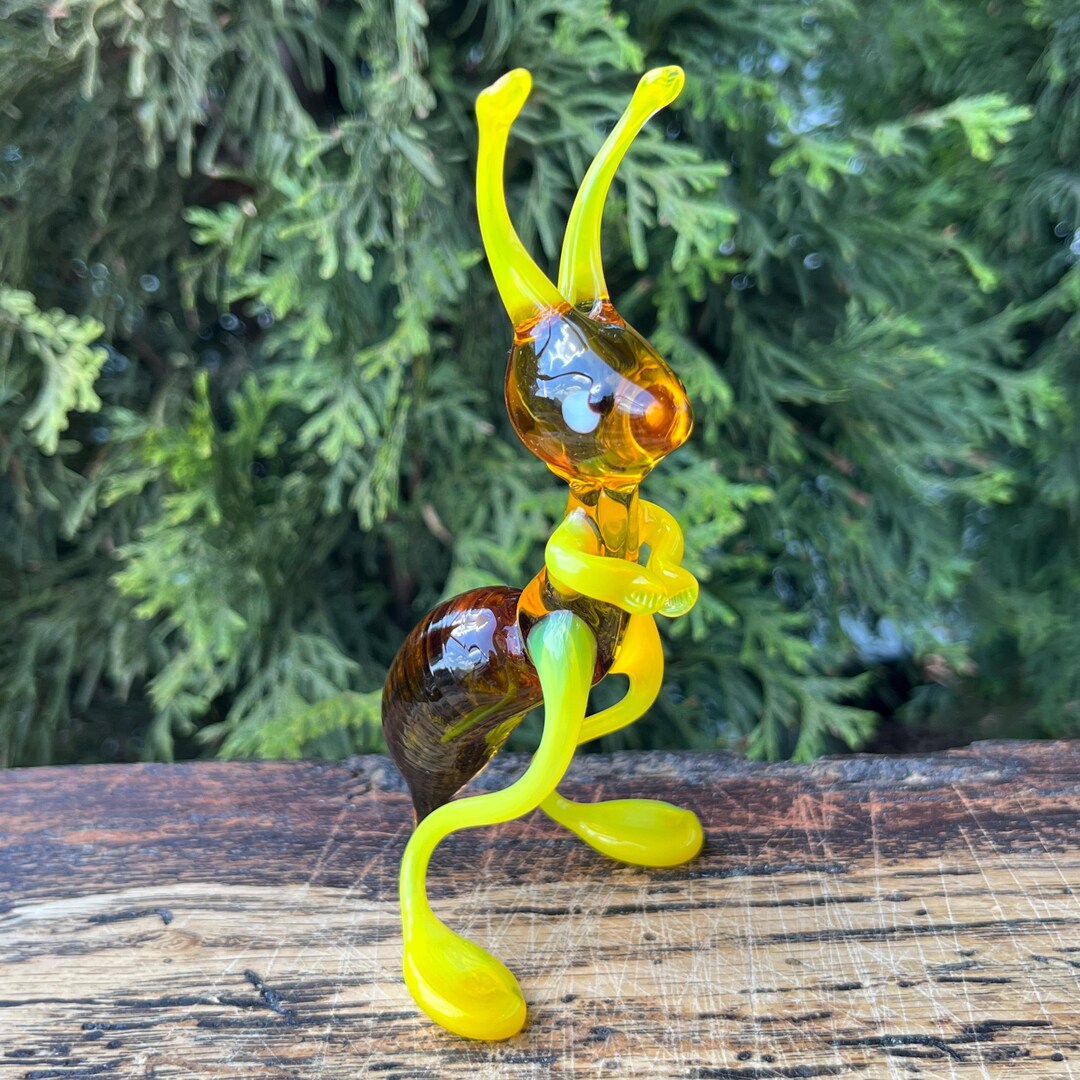 Yellow Glass Ant Figurine – Blown Glass Insect Sculpture – Murano Style ...