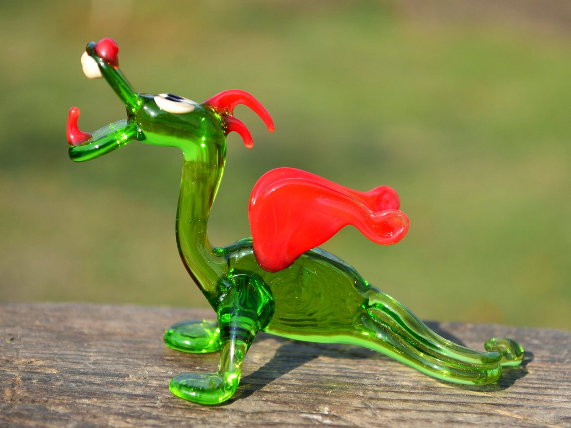 Green Glass Dragon Figurines Small Sculpture Miniature Artisan | Etsy