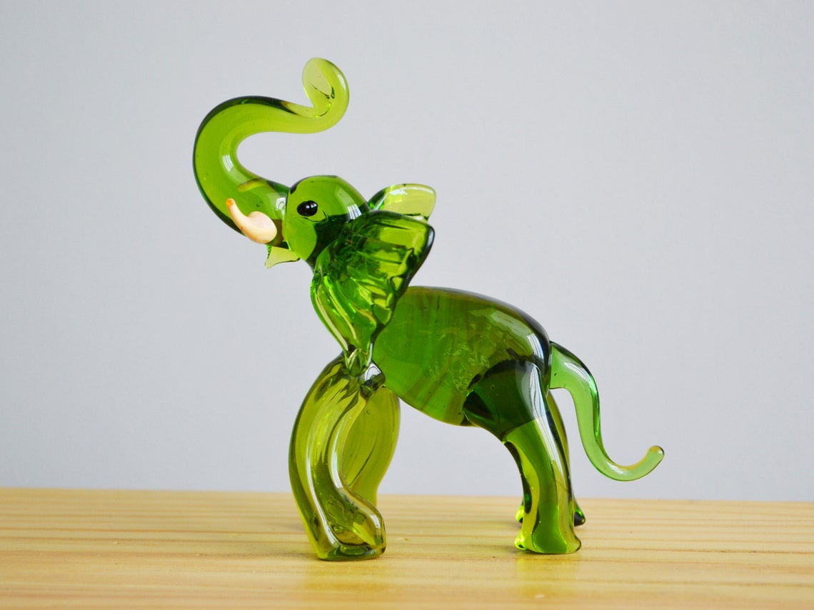 Green Glass Elephant Figurine Animals Glass Elephant Sculpture | Etsy