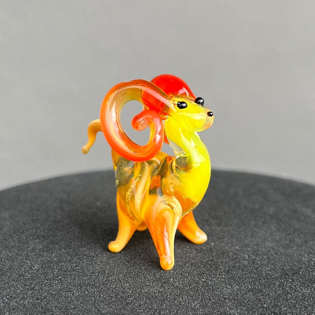 Mini Glass Goat Statue – Tiny Blown Glass Goat Figurine, Micro Goat ...