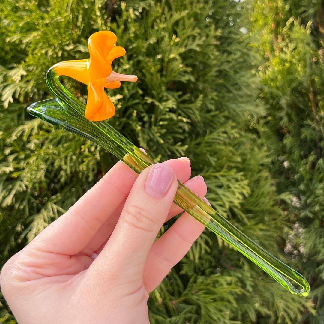 Orange Glass Bell Flower Sculpture – Blown Glass Bell Flower Bouquet ...