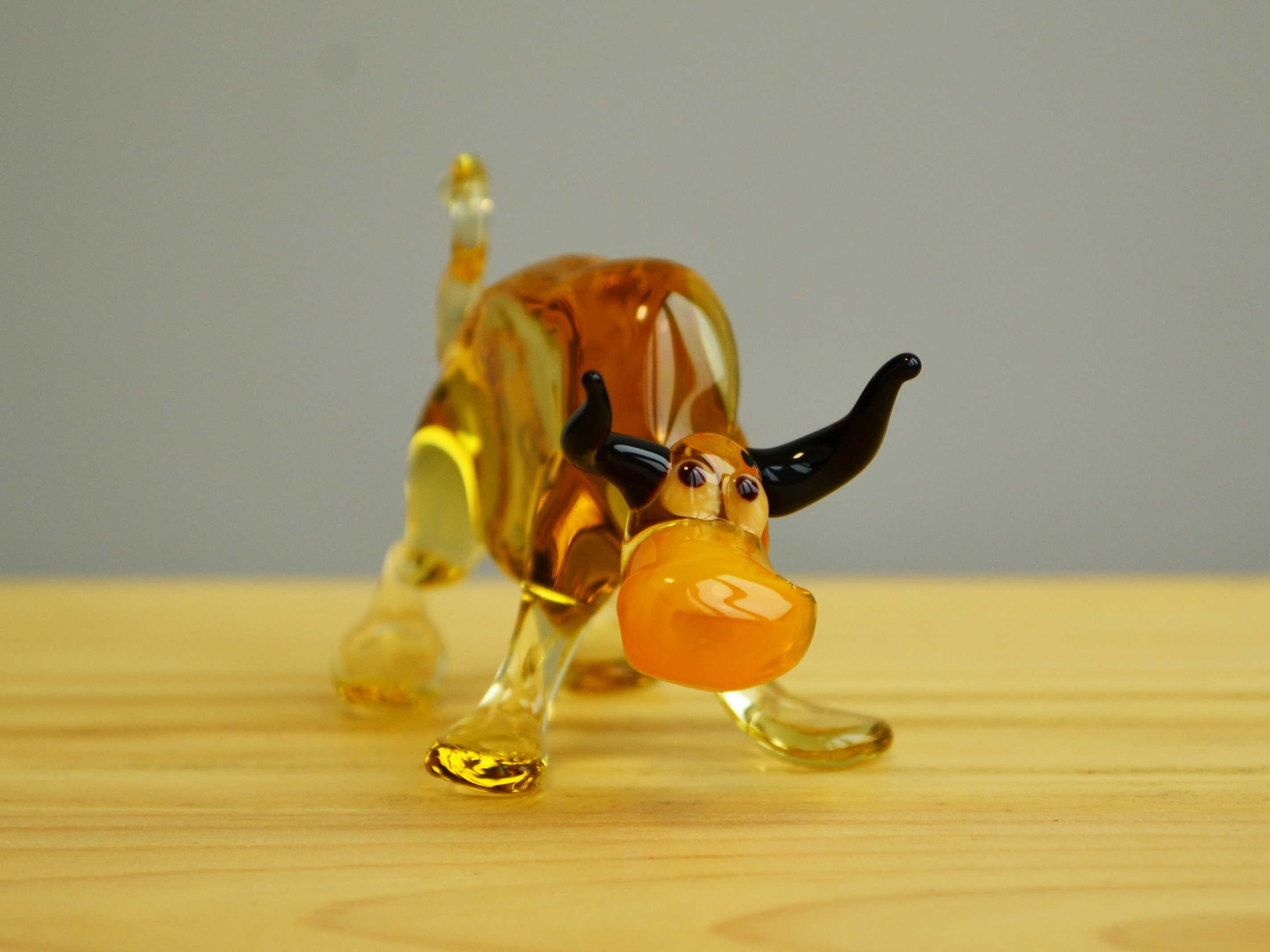 Glass Cow Figurine Statue Big Glass Cow Blown Miniature Yellow | Etsy