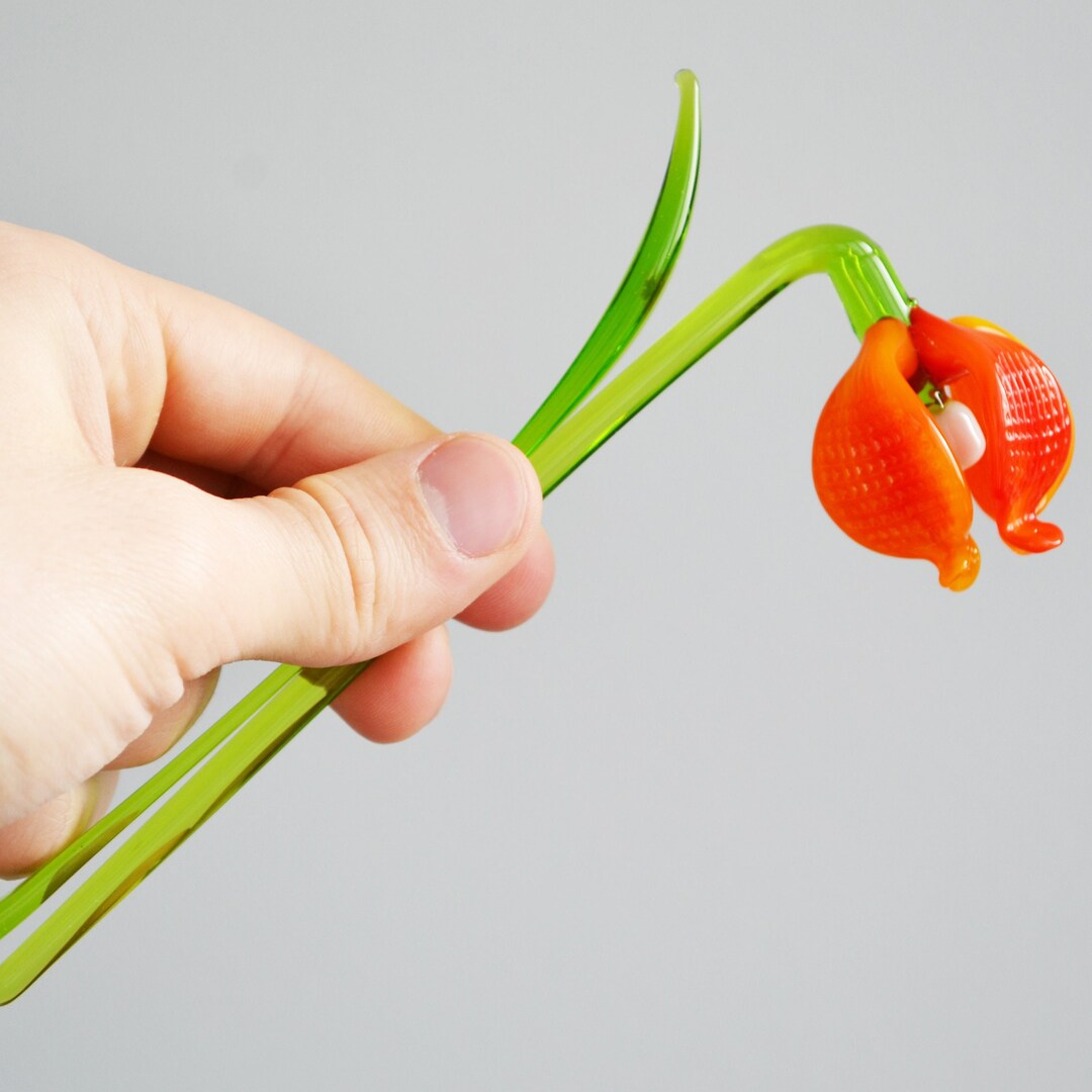 Glass Bell Flowers Orange Figurine Blown Flower Sculpture Art Glass ...