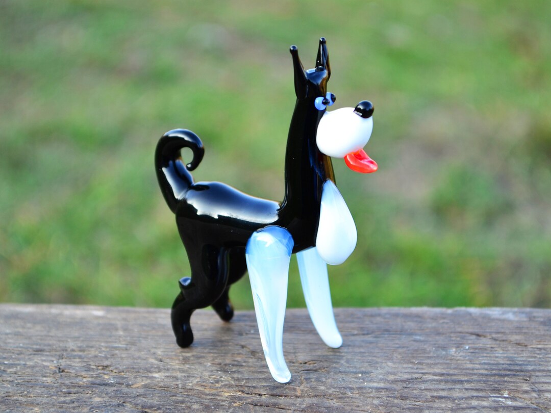 Black Glass Dog Figures Animal Gift for Christmas Glass Menagerie Dog ...