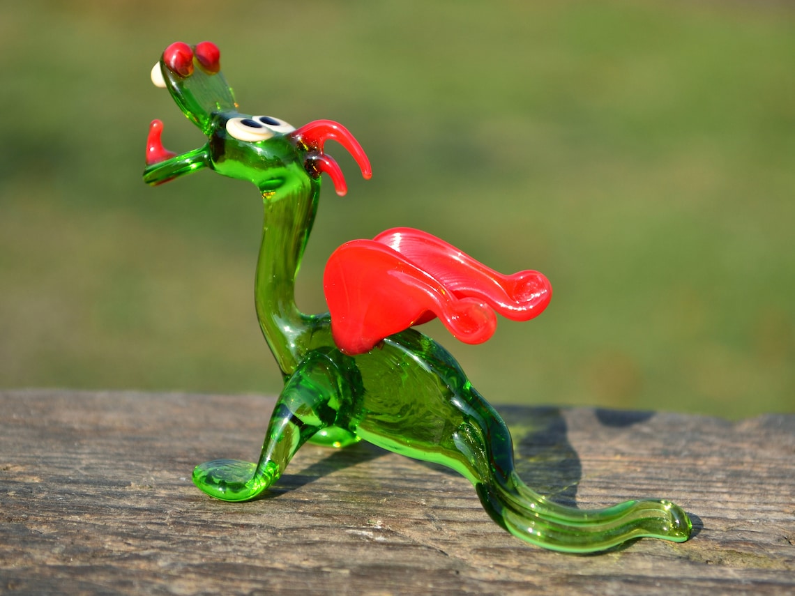 Green Glass Dragon Figurines Small Sculpture Miniature Artisan | Etsy