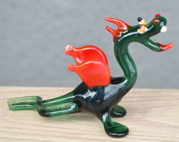 Green Glass Dragon Figurines Small Sculpture Miniature Artisan - Etsy