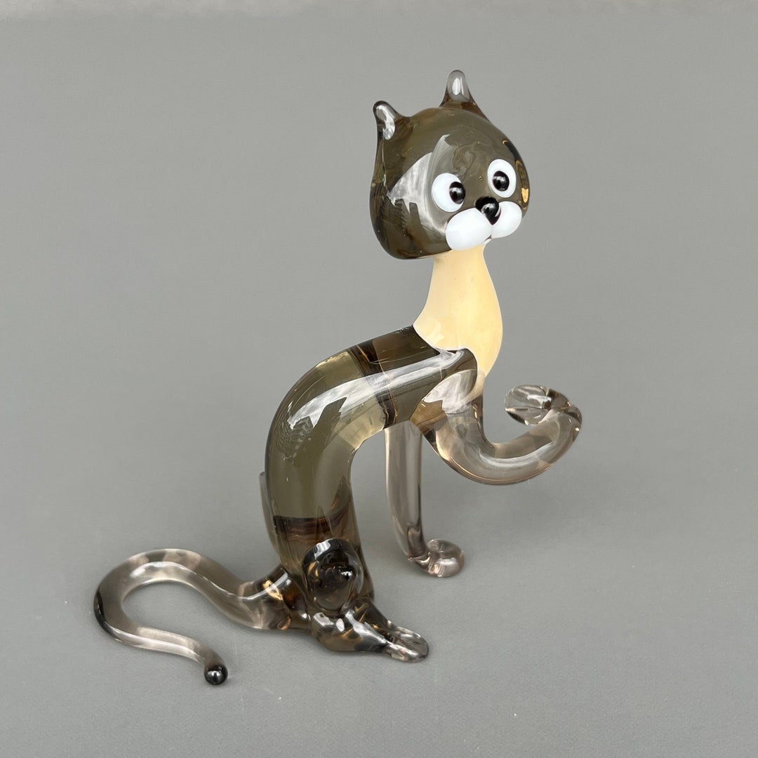 Glass Cat Figurine Cat Sculpture Animals Glass Cat Miniature Art Glass ...
