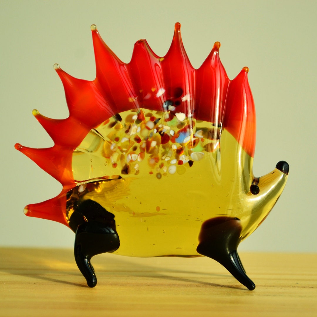 Handmade Glass Porcupine Figurine - Unique Blown Glass Animal Sculpture ...