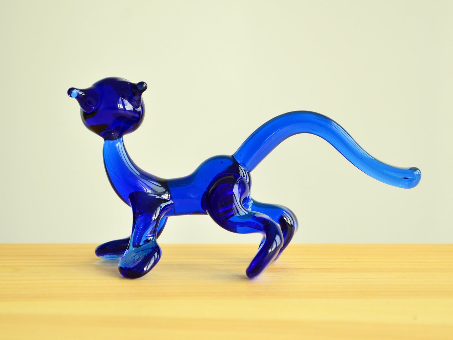 Glass Cat Figurine Blue Cat Animals Glass Kitten Miniature Art | Etsy