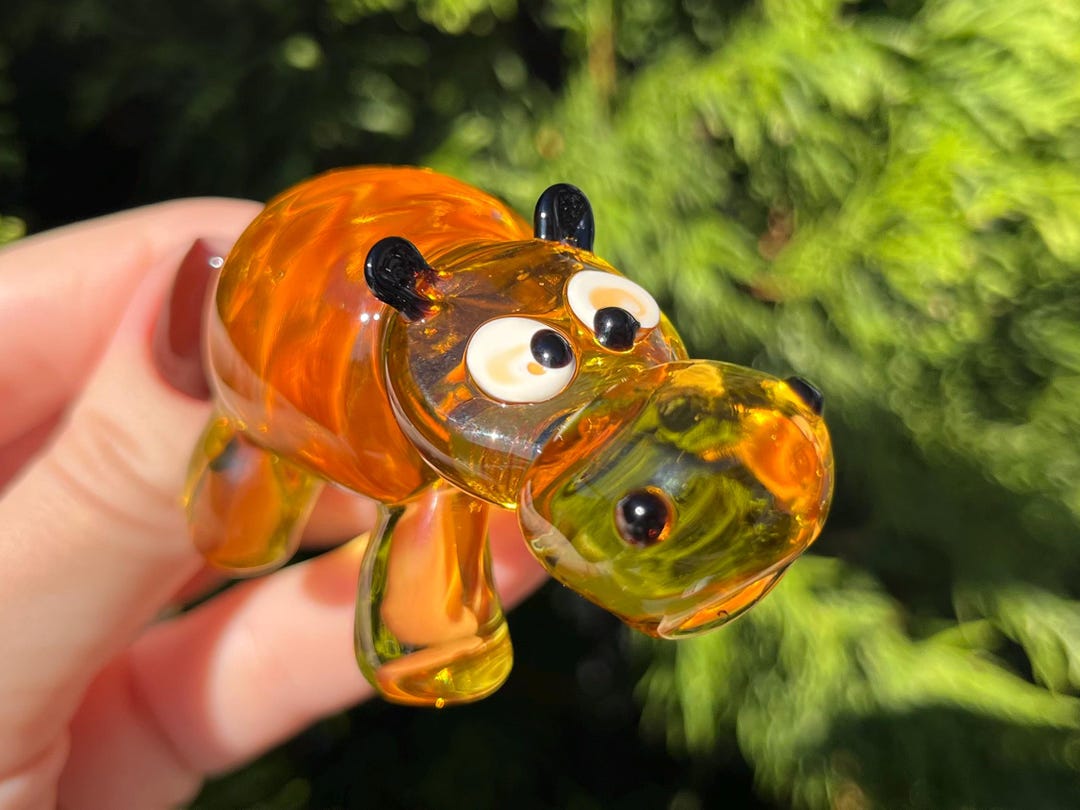 Yellow Glass Hippo Figurine – Hand Blown Hippopotamus Sculpture ...