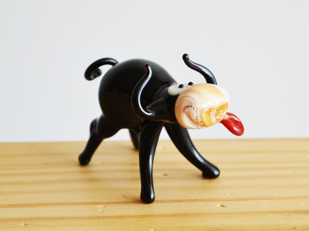 Art Glass Bull Figure Animals Figurine Bull Glass Miniature Blown Glass ...