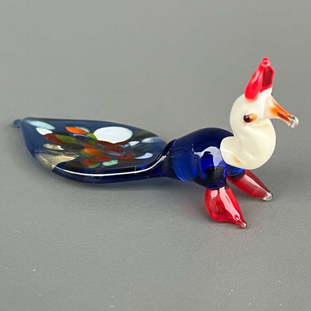 Glass Peacock Figurine Animals Blue Glass Peacocks Sculpture Art Glass ...