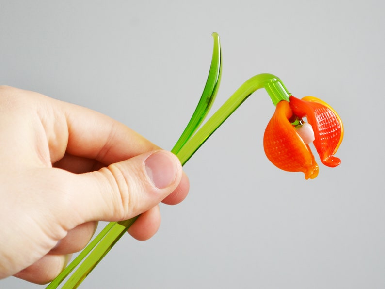 Glass Bell Flowers Orange Figurine Blown Flower Sculpture Art - Etsy
