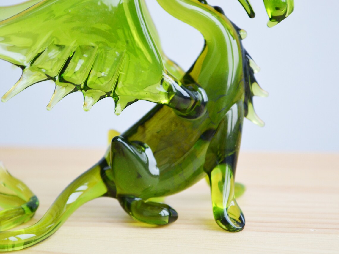 Green Glass Dragon Figurine Animals Glass Dragon Miniature Art - Etsy