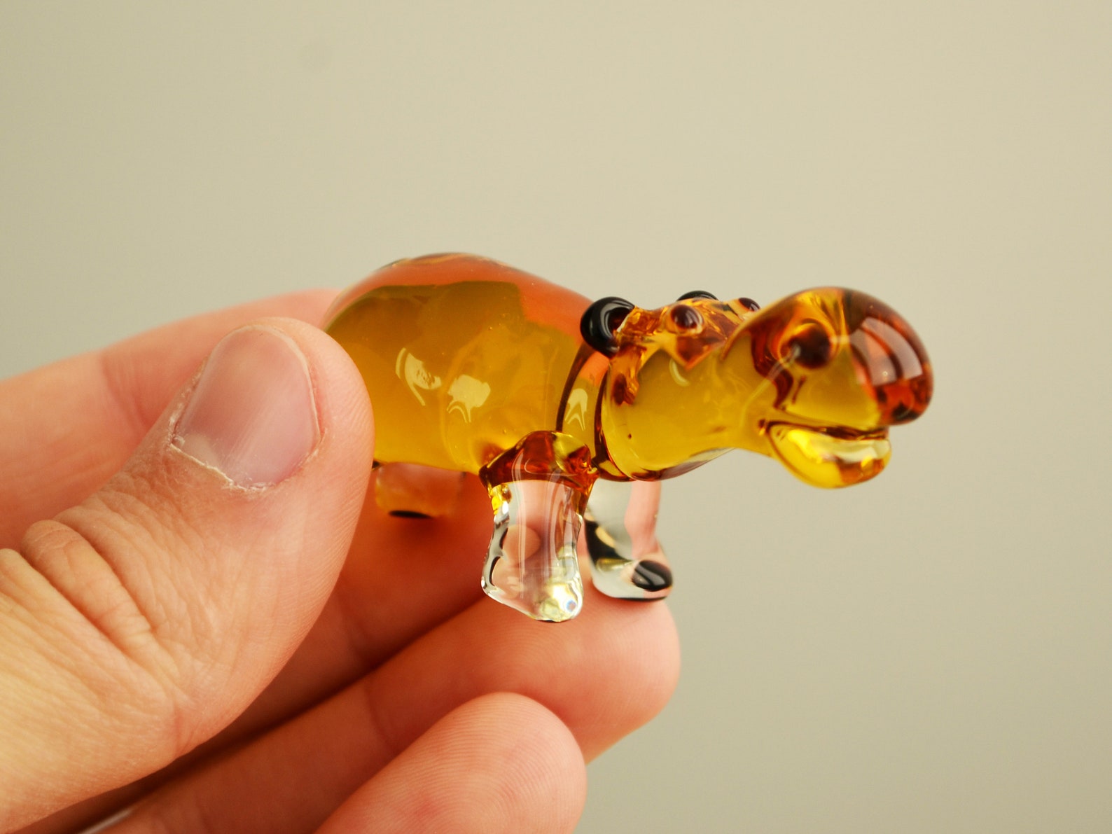 Yellow Glass Hippopotamus Figurine Animals Hippo Sculpture Art | Etsy