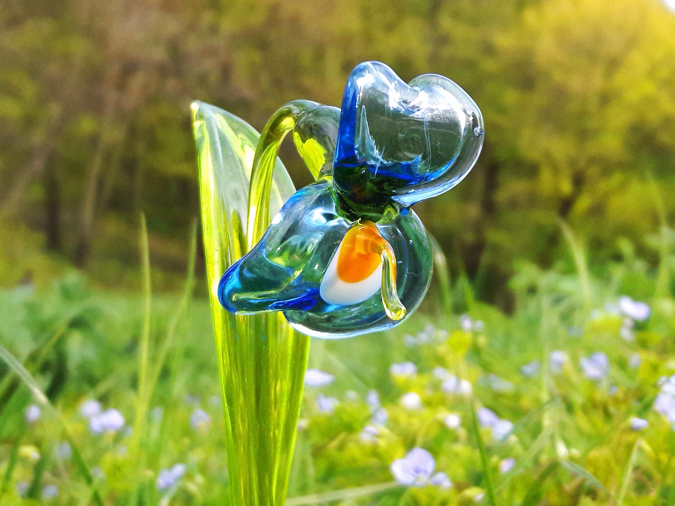 Glass Violet Flowers Figurine Blown Flower Sculpture Art Glass - Etsy