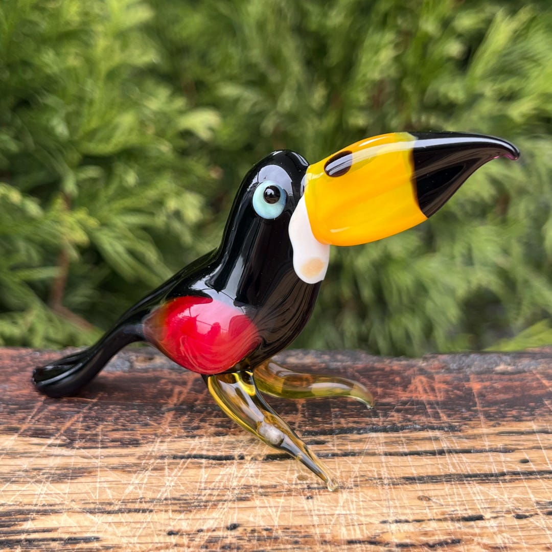 Glass Toucan Figurine | Hand Blown Art Glass Bird Sculpture | Murano ...