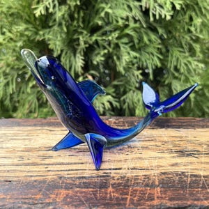 Blue Glass Dolphin Figurine – Blown Art Glass Dolphin Sculpture ...