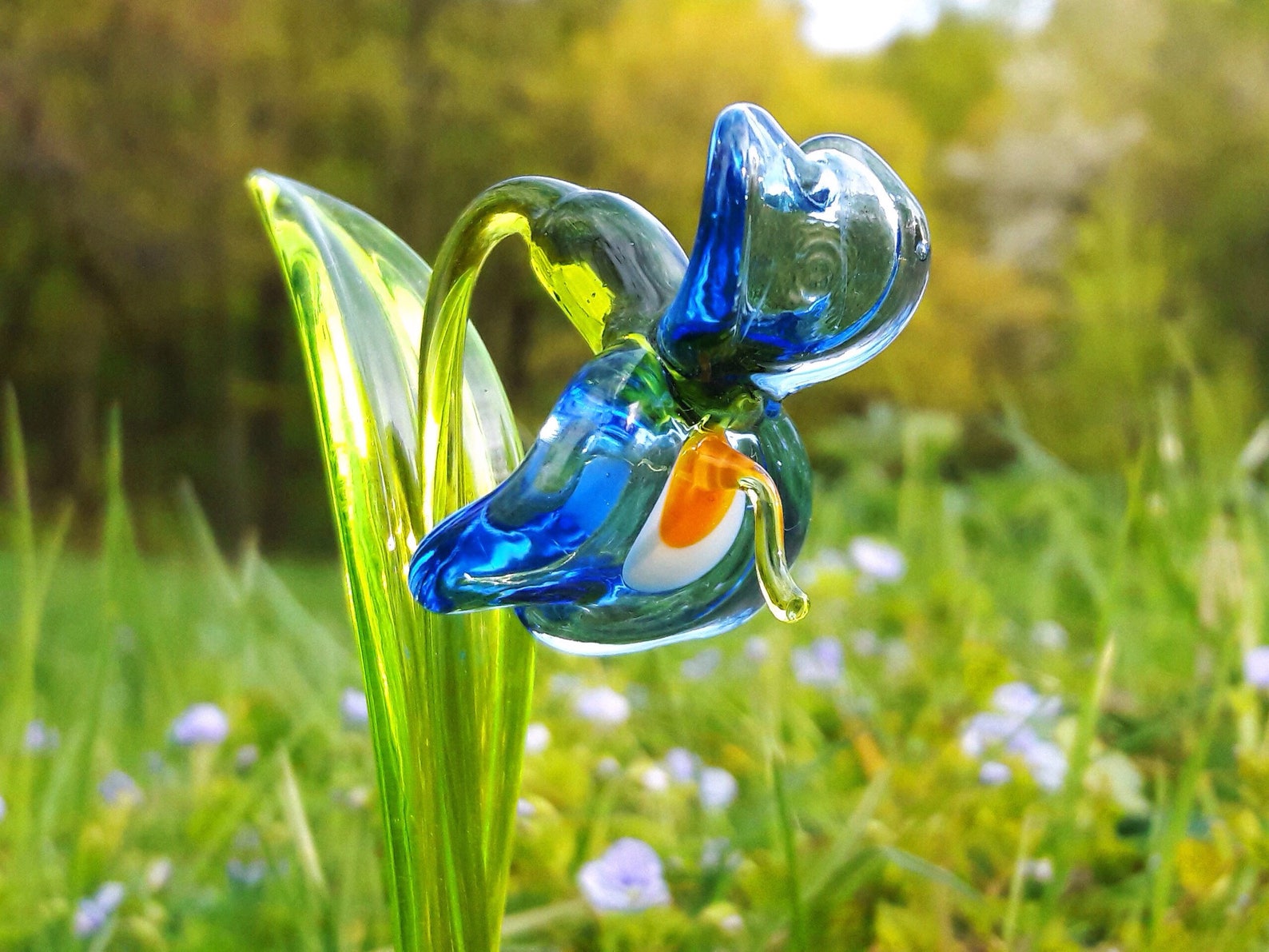 Glass Violet Flowers Figurine Blown Flower Sculpture Art Glass - Etsy