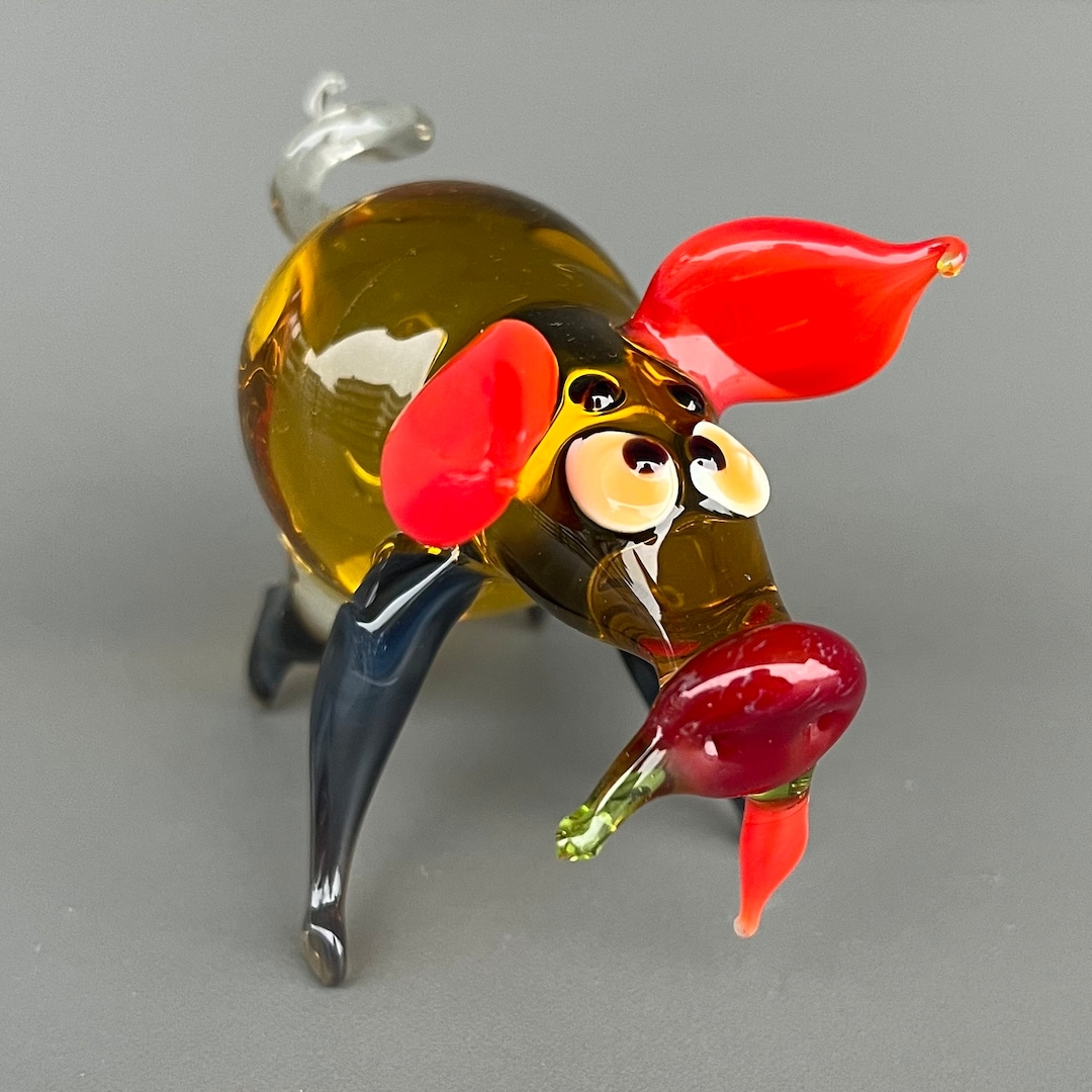 Yellow Glass Pig Figurine Animals Glass Pig Miniature Art Glass Pigs ...