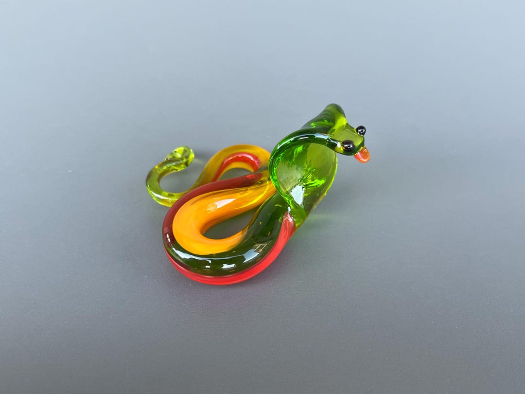 Green Glass Snake Figurine – Blown Glass Animal Sculpture – Unique ...