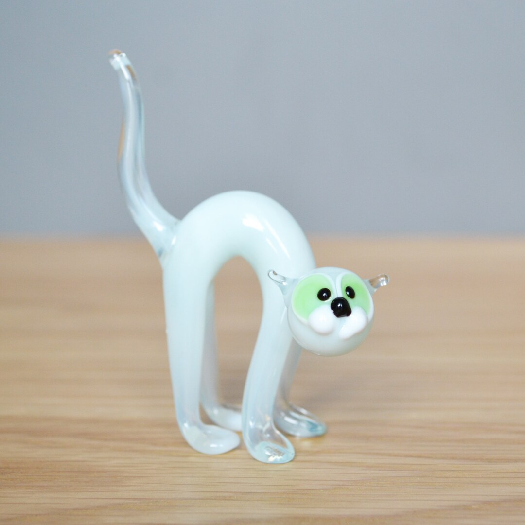 White Glass Cat Figurine Animals Glass Cat Miniature Art Glass Cat Toy ...