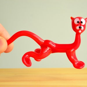 Red Cat Glass Figurine Cat Animals Glass Cat Miniature Art Glass Cat ...