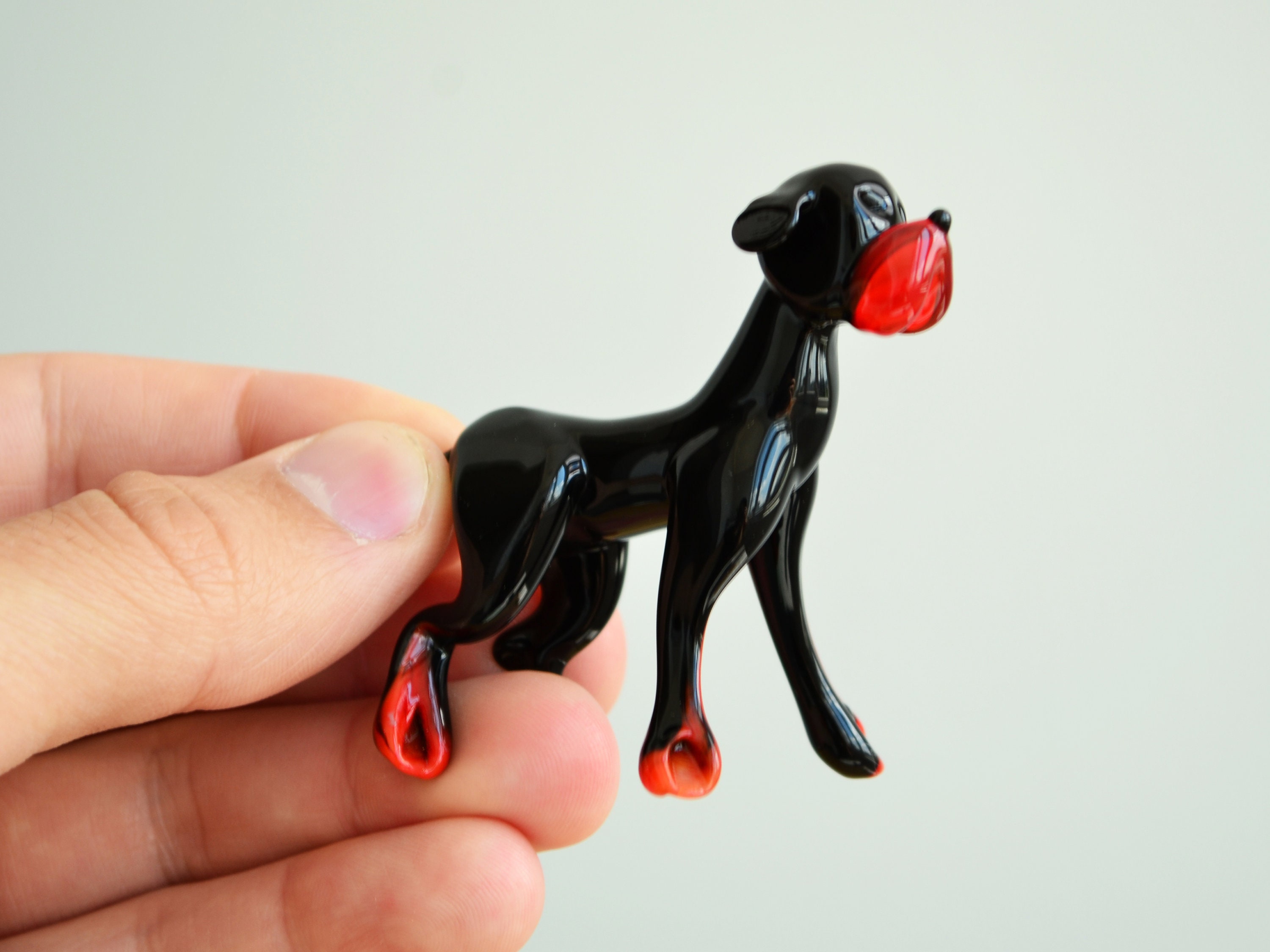 Black Glass Dog Figurine Animals Glass Dog Miniature Art Glass | Etsy