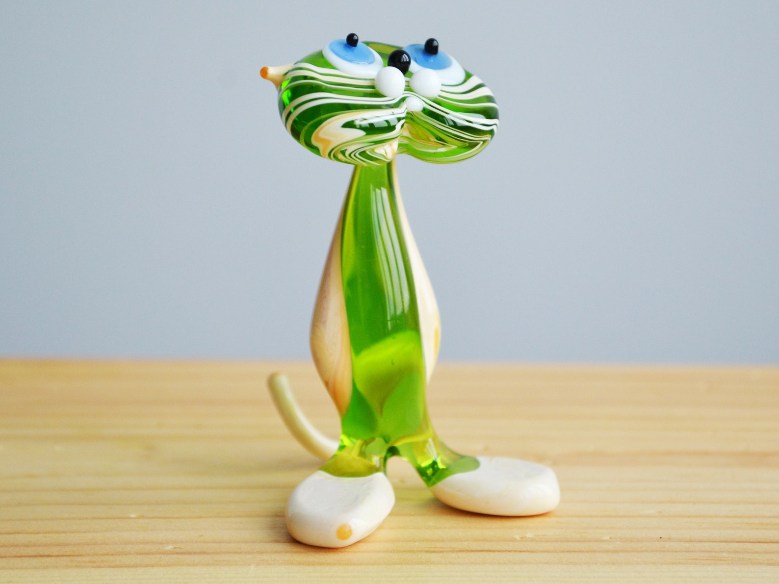 Green Glass Cat Figurine Cat Animals Glass Cat Miniature - Etsy