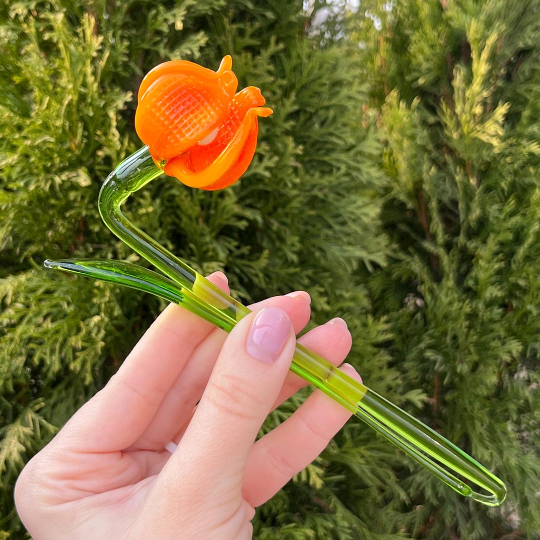 Orange Glass Bell Flower Figurine – Blown Glass Flower Sculpture ...