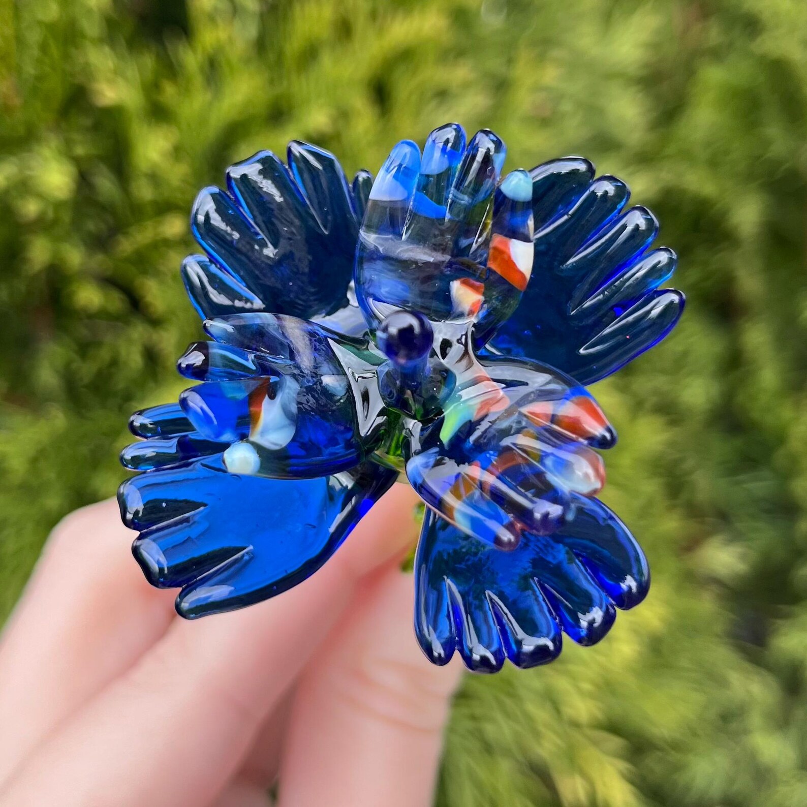 Blue Glass Flower Figurine - Wall Decor Floral Arrangement - Blown ...
