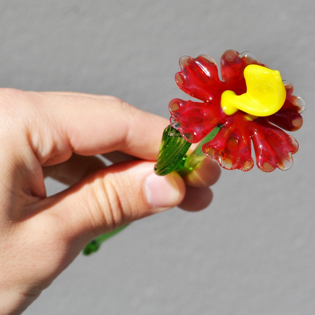 Glass Flowers Figurine Blown Flower Sculpture Art Glass Flower Murano ...