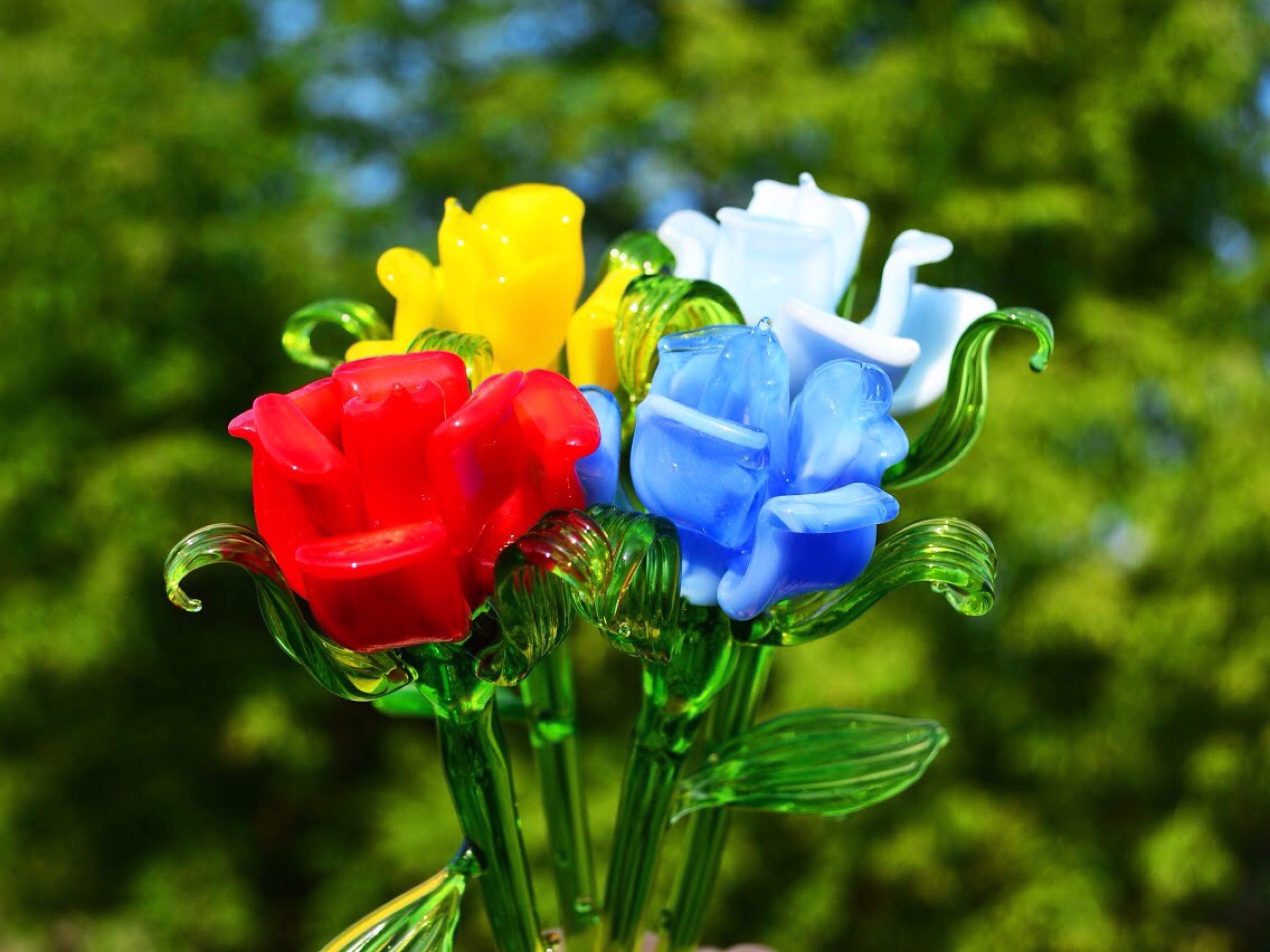 Glass Rose Figurine Red Glass Rose Flower Sculpture Art Glass - Etsy