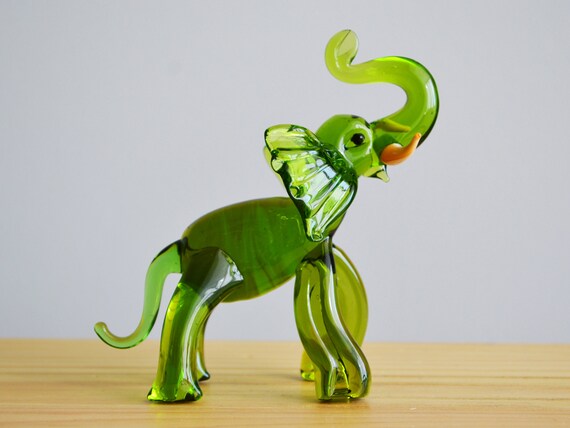 Green Glass Elephant Figurine Animals Glass Elephant Sculpture | Etsy