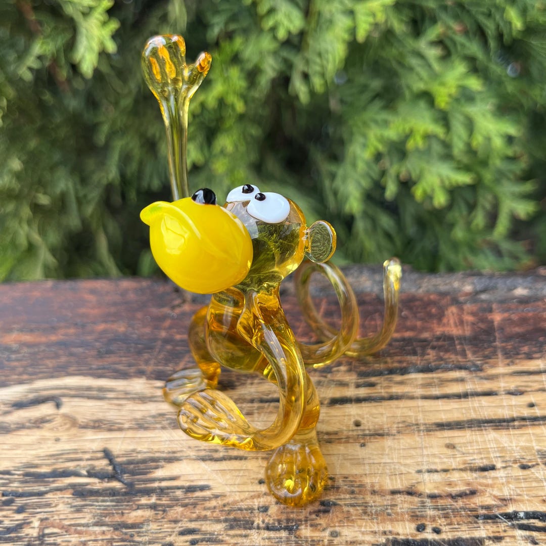 Yellow Glass Monkey Figurine – Hand Blown Animal Sculpture – Murano ...