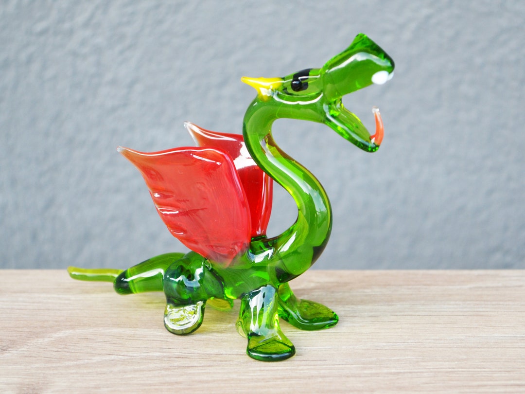 Green Glass Dragon Figurines Small Sculpture Miniature Artisan - Etsy