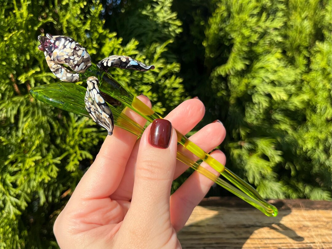 Purple Glass Iris Flower Figurine – Hand Blown Murano Style Iris – Long ...