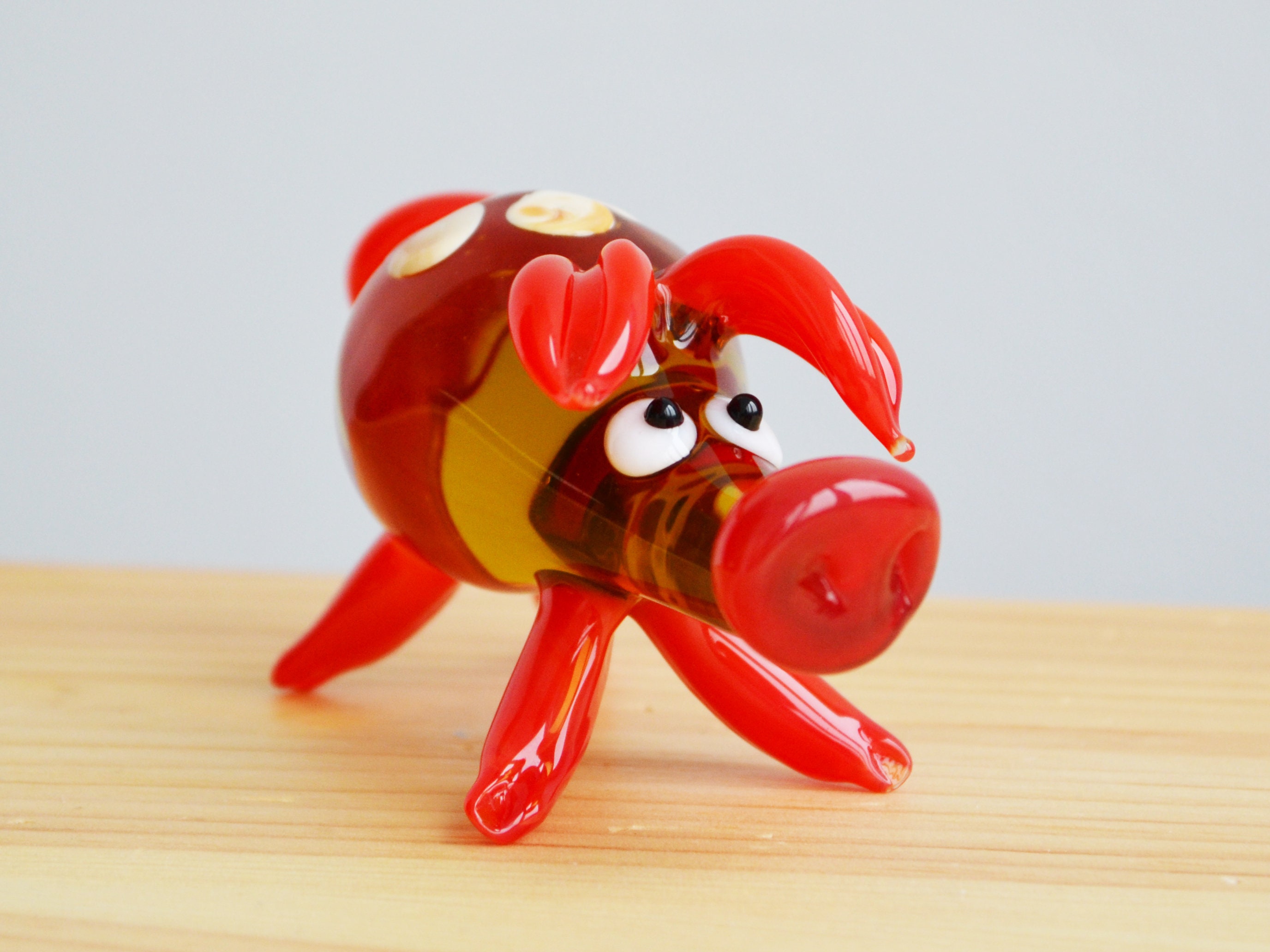 Red Glass Pig Figurine Animals Glass Pig Miniature Art Glass | Etsy