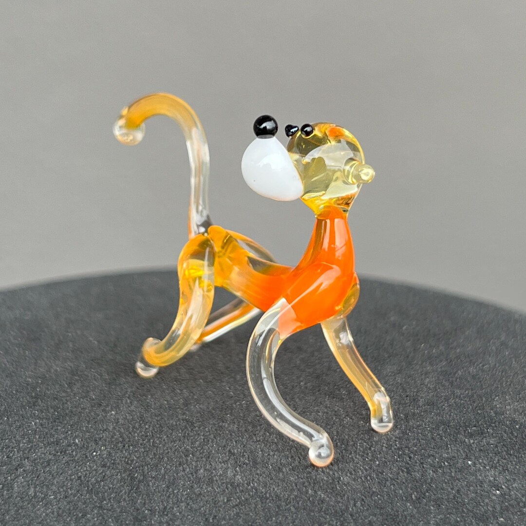 Orange Glass Monkey Figurine – Blown Micro Monkey Sculpture – Miniature ...