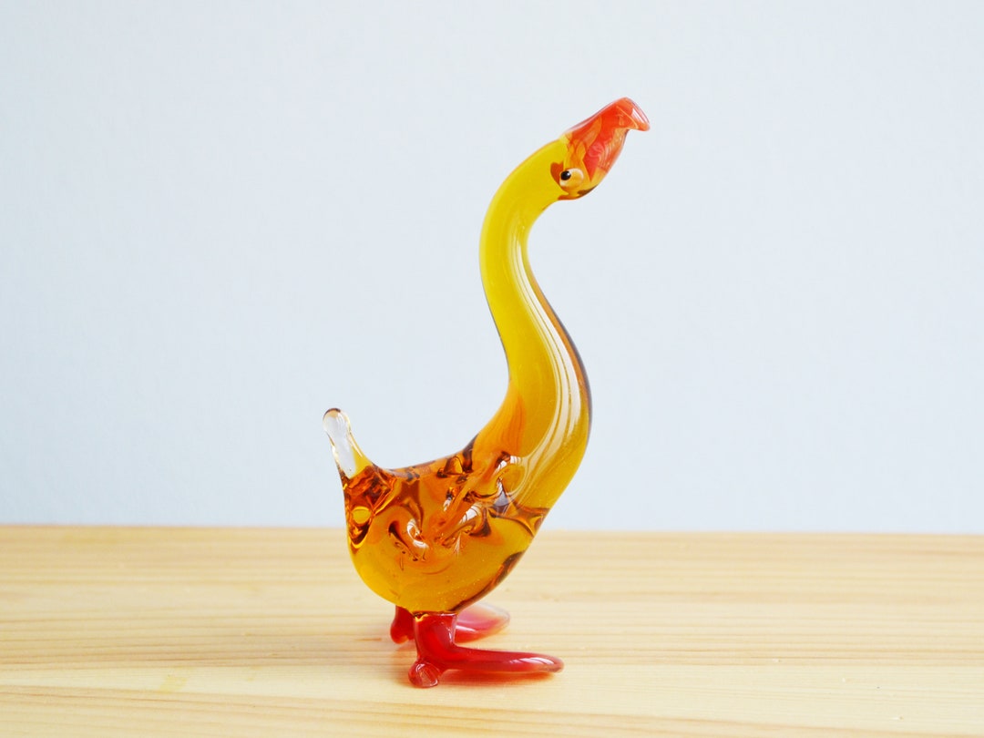 Yellow Glass Goose Figurine – Hand Blown Animal Sculpture – Art Glass ...