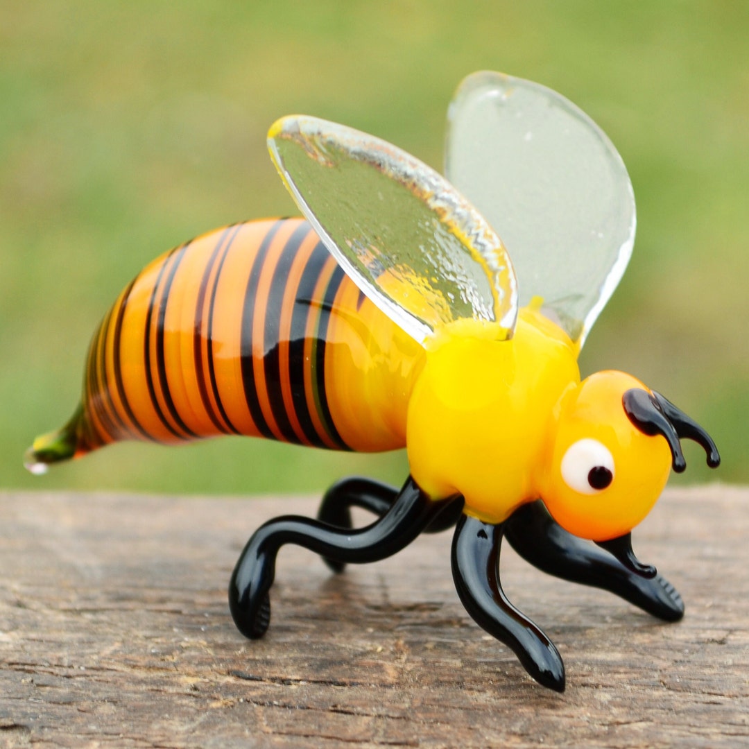 Yellow Glass Bee Figurine – Miniature Bumble Bee Sculpture, Murano Art ...