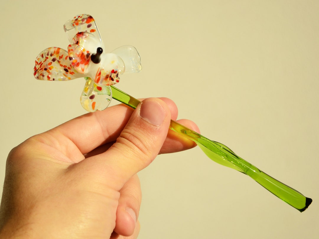 White Glass Flower Figurine Blown Flower Sculpture Art Glass Flower ...
