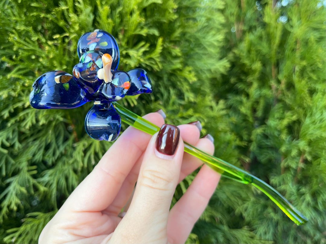 Blue Glass Flower Figurine Glass Flower Sculpture Art Glass Flower ...