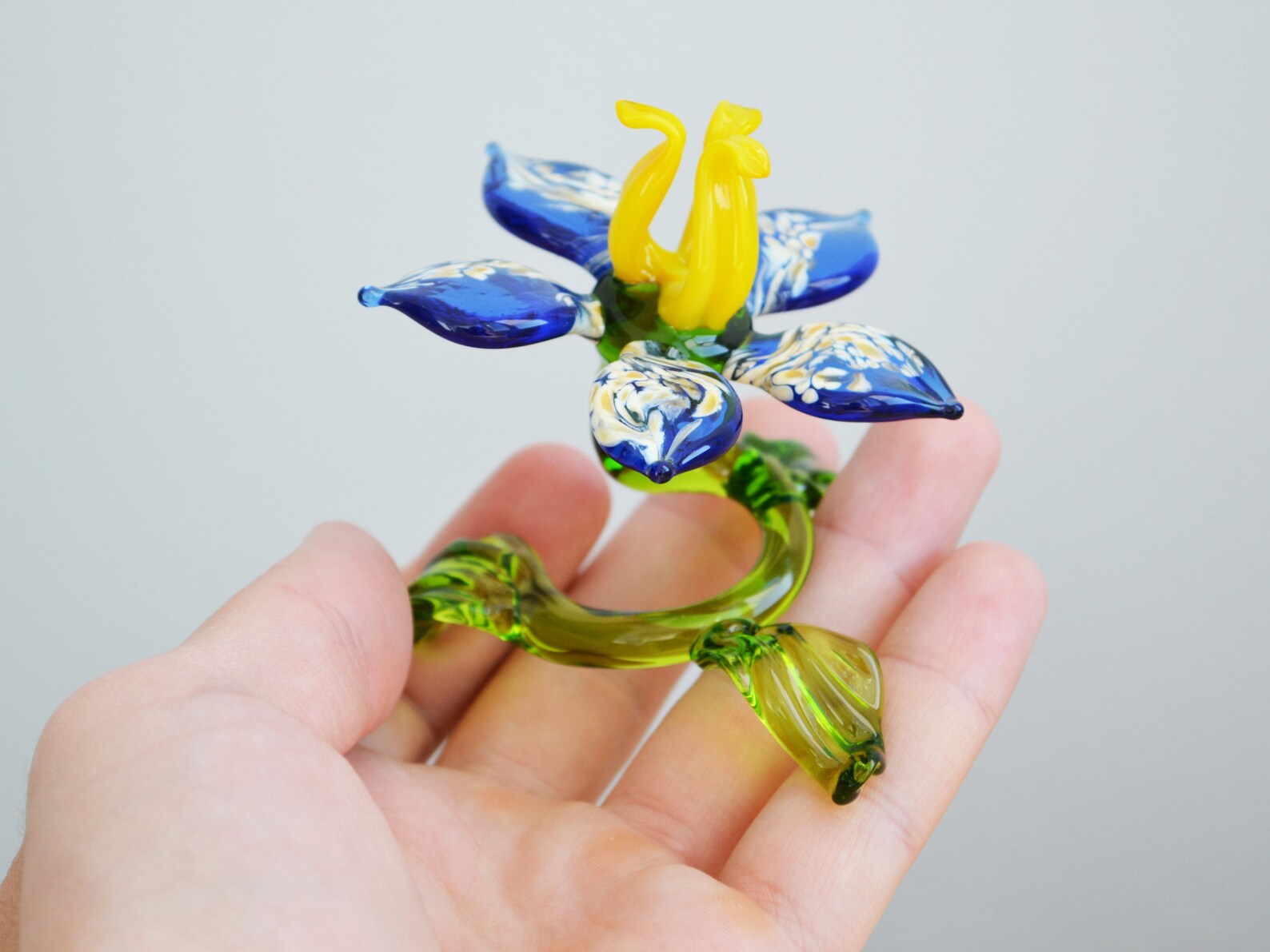 Blue Glass Flowers Figurine Blown Flower Sculpture Art Glass | Etsy